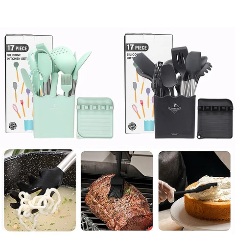 Buy Custom 17 Pcs Silicone Kitchen Utensils Set With Wooden And ...