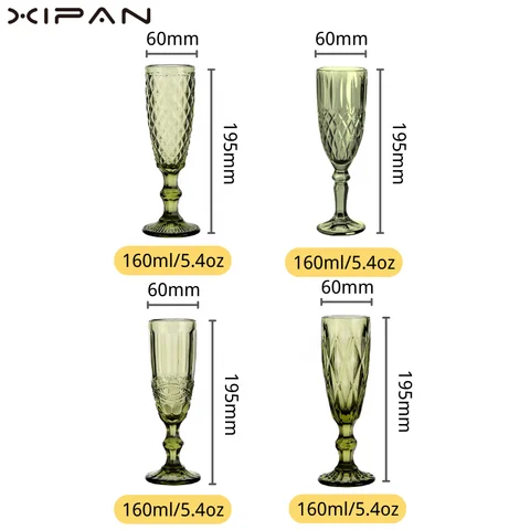 Buy Elegant Vintage Retro Green Goblets With Pressed Pattern Embossed ...