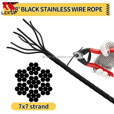 Buy 150ft Black T316 Stainless Steel Cable Railing System 1/8" 7x7 ...