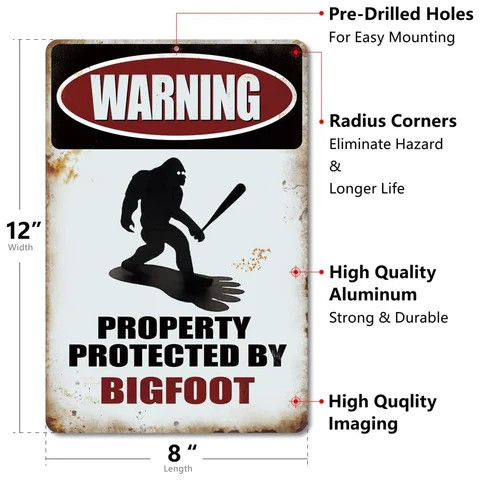 Buy Funny Sasquatch Gift Metal Sign Warning Property Protected By ...