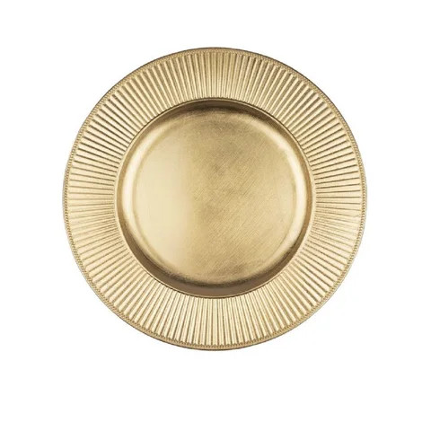 Buy Lite Gold Color Metal Charger Plates Round Shape Classical Embossed ...