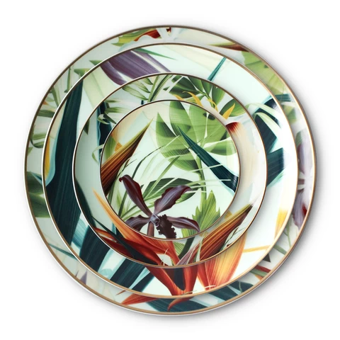 Buy Palm Leaf Plates Japanese Crossing Pattern Emerald Porcelain Dinner ...