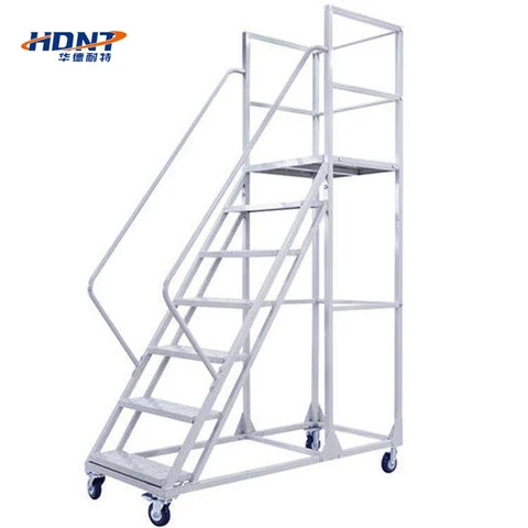 Buy Supermarket Warehouse Steel Movable Platform Ladder Cart Handrail ...
