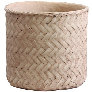 Buy Traditional Bamboo Weaving Design Cement Pot Flower Planter With ...