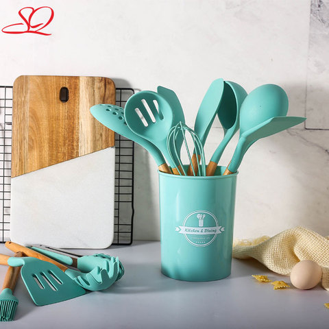 Buy Wholesale 12 Piece Wood Handle Silicone Kitchen Utensils Set With ...