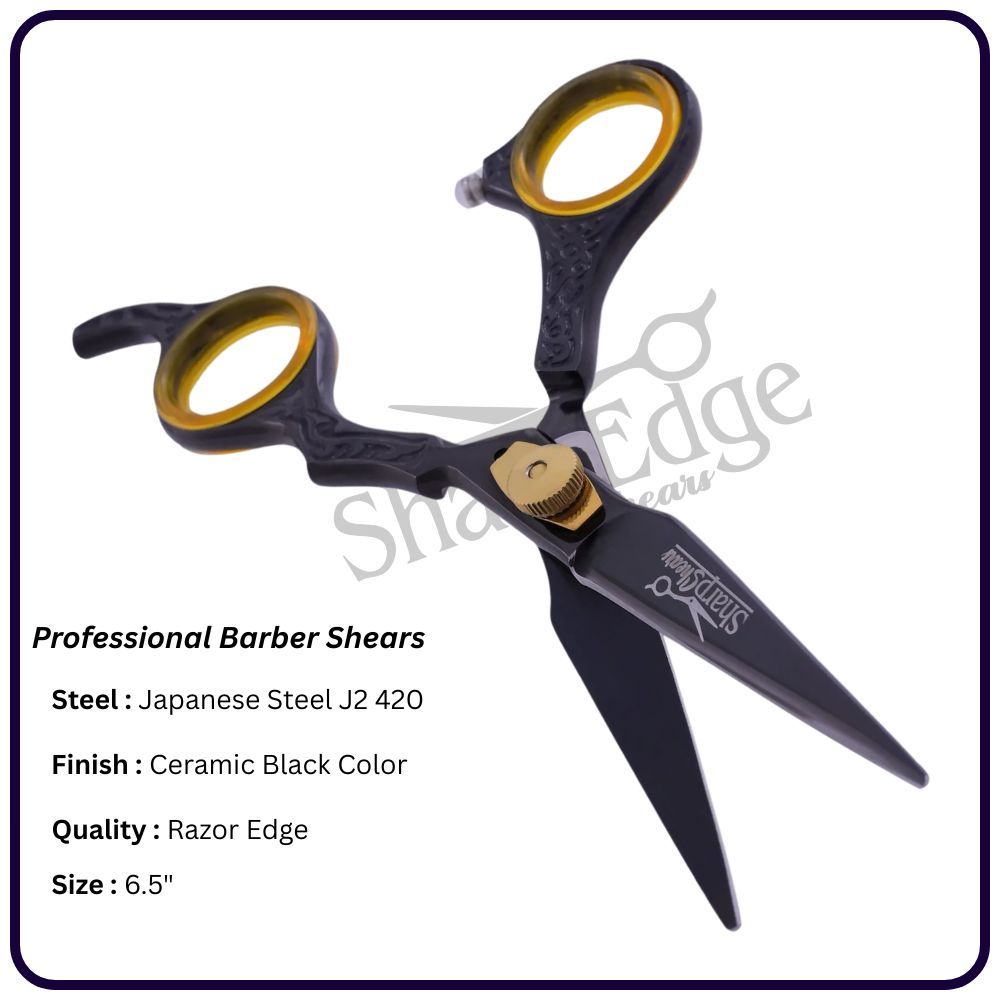 Buy Japanese Barber Scissors 6.5" – Black Offset Hair Cutting Shears | Iso Certified ...