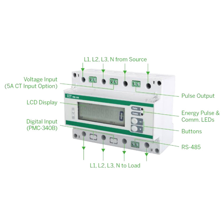 Buy Cet Pmc-340 Three Phase 4 Wire 35mm Din Rail Mount Lcd 5a Ct Input ...