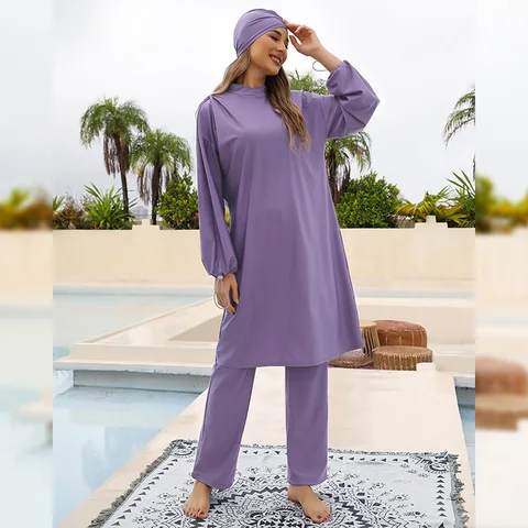Buy Custom Burkini Muslim Swimwear Women Active Wear 2024 Plain Color ...