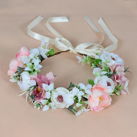 Buy Designer New Floral Hair Garland Silk Flower Headband Fairy Wedding ...