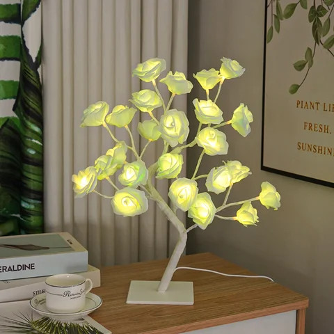 Buy Led Artificial Rose Tree Night Lights Usb Fairy Lights Table Lamp ...