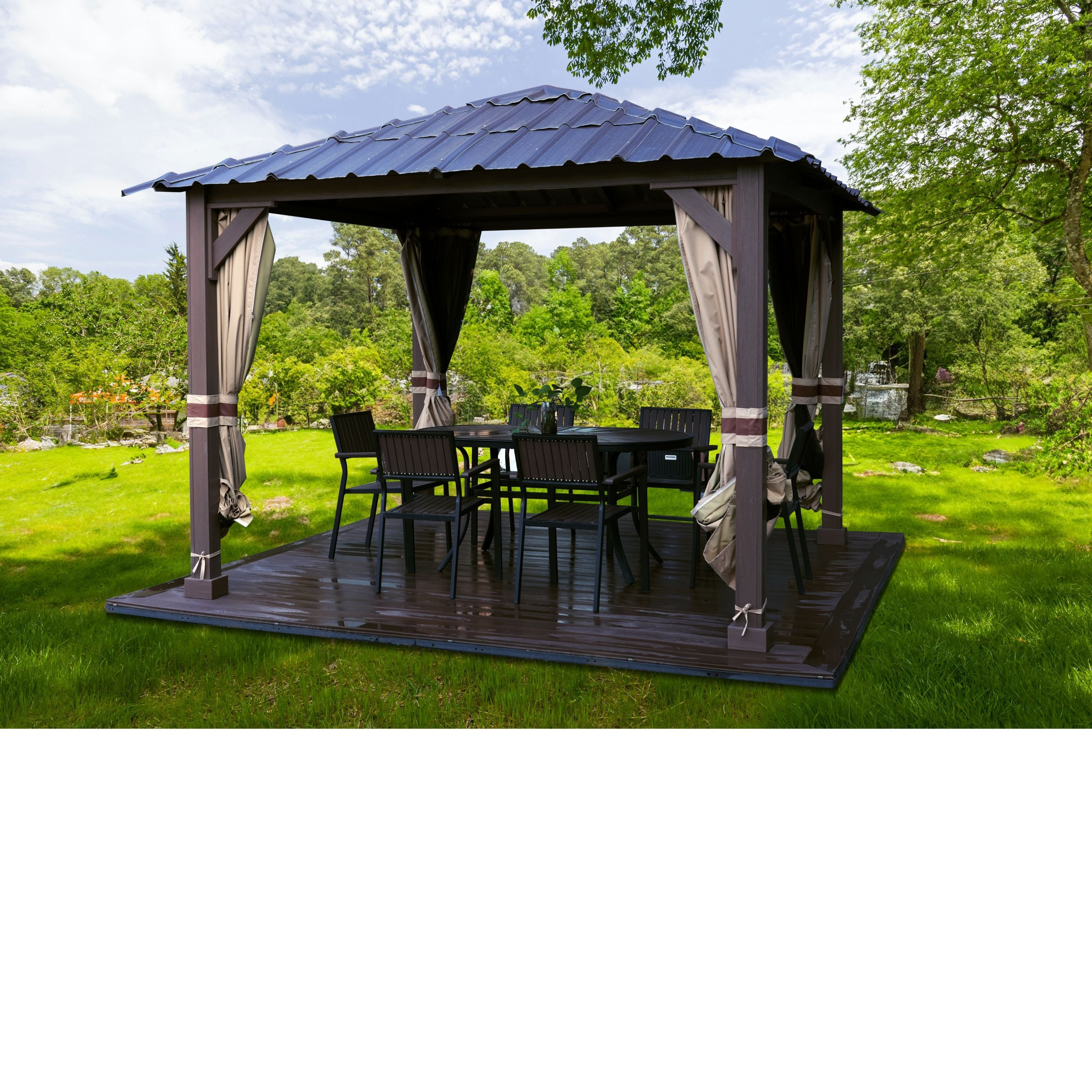 Buy 2024 New Material Solid Hardtop Pavilion Gazebo With Curtain And ...