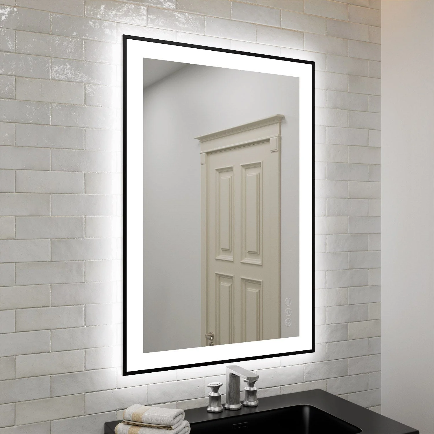 Buy Led Bathroom Mirror, Black Frame, Smart Led Vanity Mirrors, Front ...