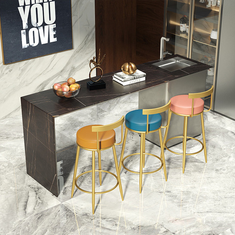 Buy Bar Stool New Home Tall Nordic Luxury Gold Velvet Kitchen Leather ...