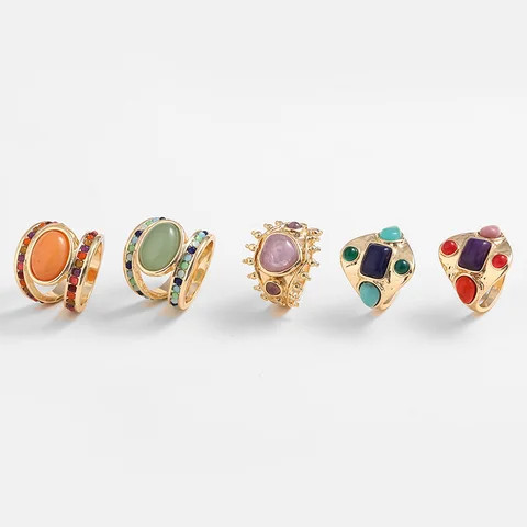 Buy Vintage Irregular Geometric Inlay Gemstone Cluster Ring For Women ...