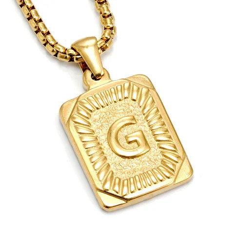 Buy 26 Gold Plated Square Capital Initial Letter Charm Pendant Necklace ...