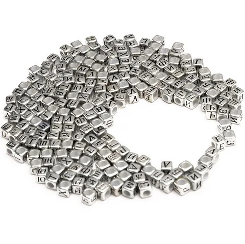 Buy Ac1176 6mm 500g Fashion Plastic Cube Silver Russian Letter Beads ...