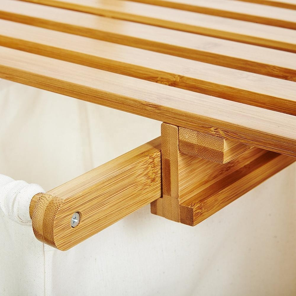 Buy Bamboo Double Laundry Hamper Two-section Laundry Basket With Shelf ...
