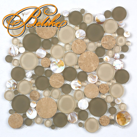 Buy Circular Round Glass Mosaic Wall Tile Home Decor Pearl Marble Penny ...