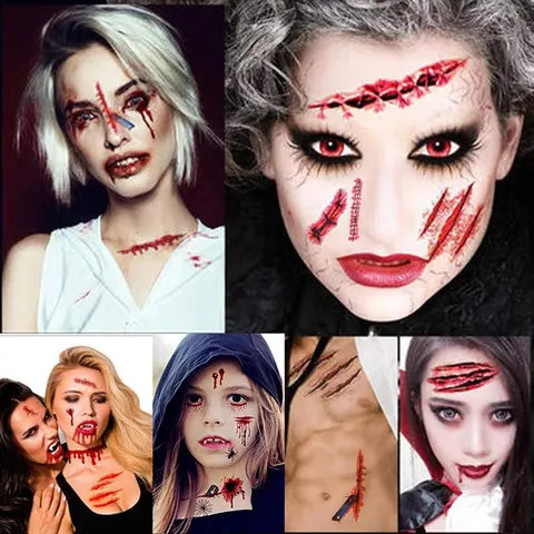 Buy Halloween Zombie Scars Tattoos With Scab Bloody Makeup Halloween ...