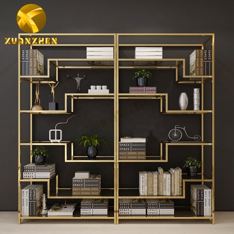 Buy Home Furniture High Quality Stainless Steel Bookcase Modern Glass ...