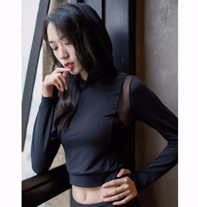 Buy Long Sleeve Hood Midriff Mesh Splicing Sweat Wicking Running Sports ...