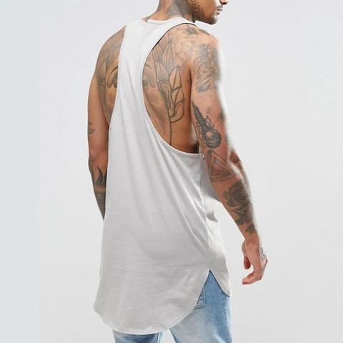 Buy Mens Longline Curve Hem Blank Drop Armhole Tank Top 100% Pima ...