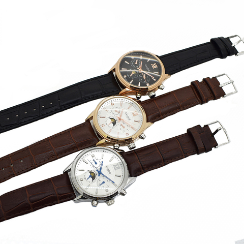 Buy New Design Multi-function Quartz Stainless Steel Case Leather Strap ...
