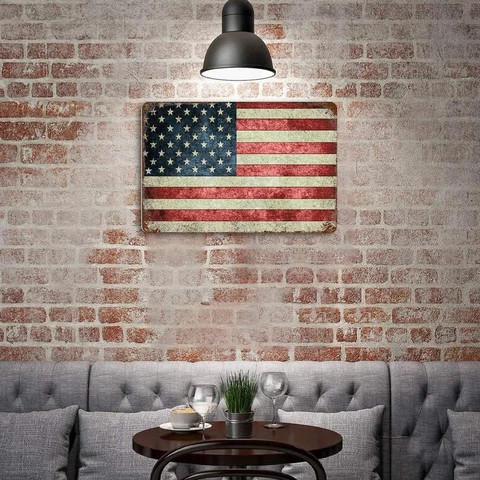 Buy Retro Nostalgic Usa American Flag Metal Tin Sign Wall Decor Man ...