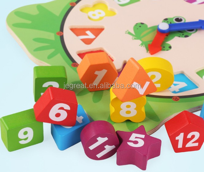 Buy Wooden Educational Toy Cartoon Shape Sorting Geometry Clock For ...