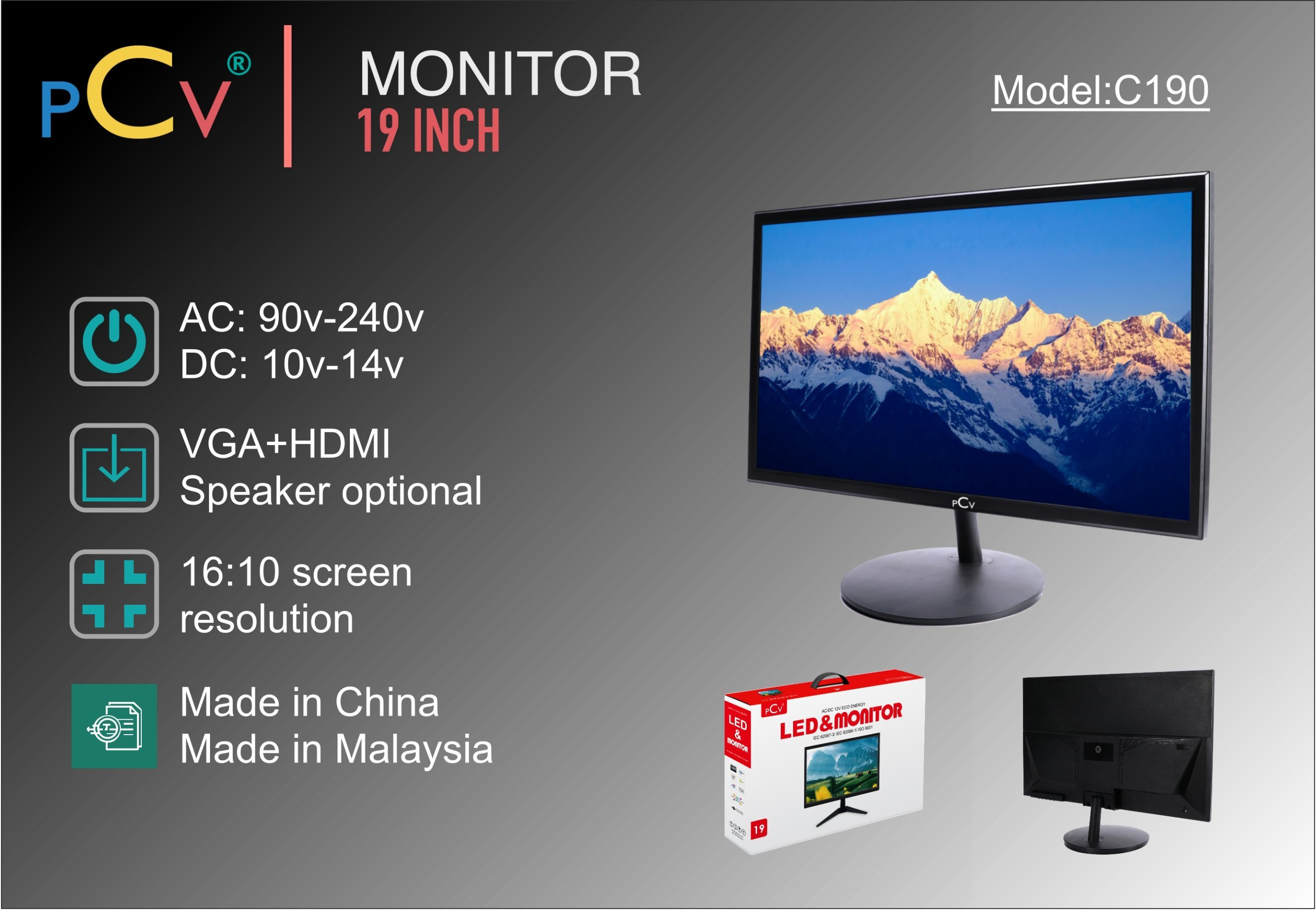 Buy Pcv C190 Monitor 19-inch Computer Monitor 4: 3 Hd 1280*1024 Led Tft ...