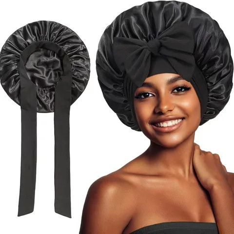 Buy Extra Large Satin Hair Bonnet With Wrap Head Band Tails Silk Tie ...