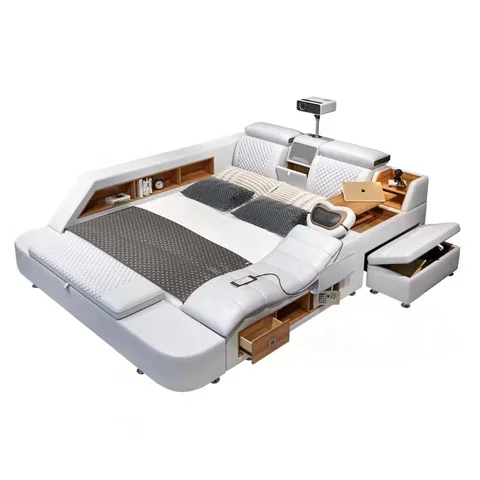 Buy Hydraulic Electric Double Massage Bed Brown Portable Bed With ...