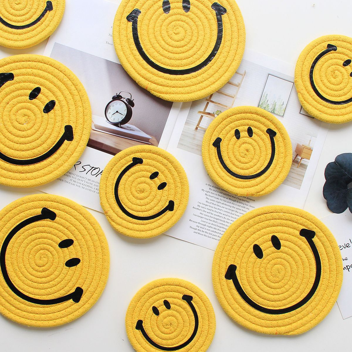 Buy Ins Smiling Face Table Mat Woven Cotton Rope Korean Insulation Pad ...