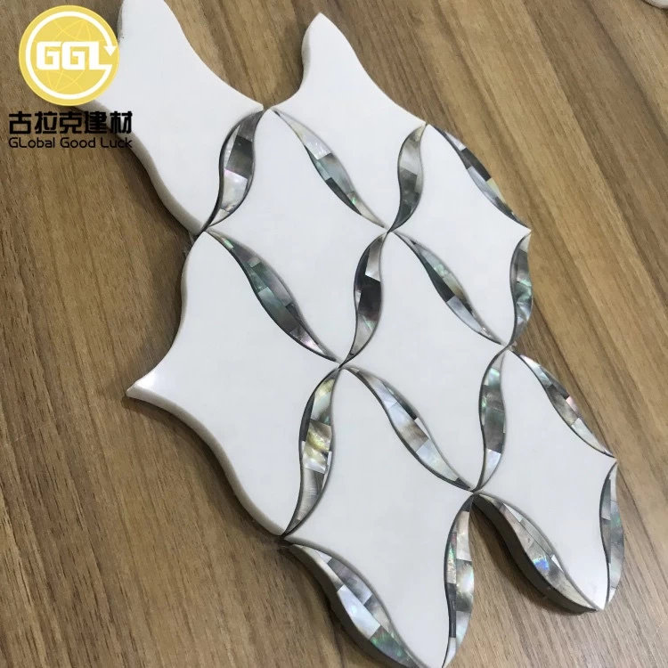 Buy Premium White Thassos Marble And Black Lips Shell Inlay Water Jet Mosaic Tile From Xiamen