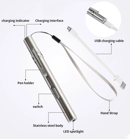 Buy Stainless Steel Rechargeable Pen Led Flashlight Mini Led Torch ...