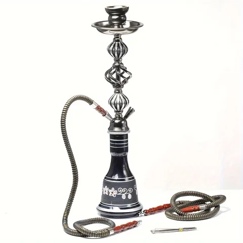 Buy Turkish 2 Hoses Big Hookah Set Double Tube Glass Vase Ceramic Bowl ...