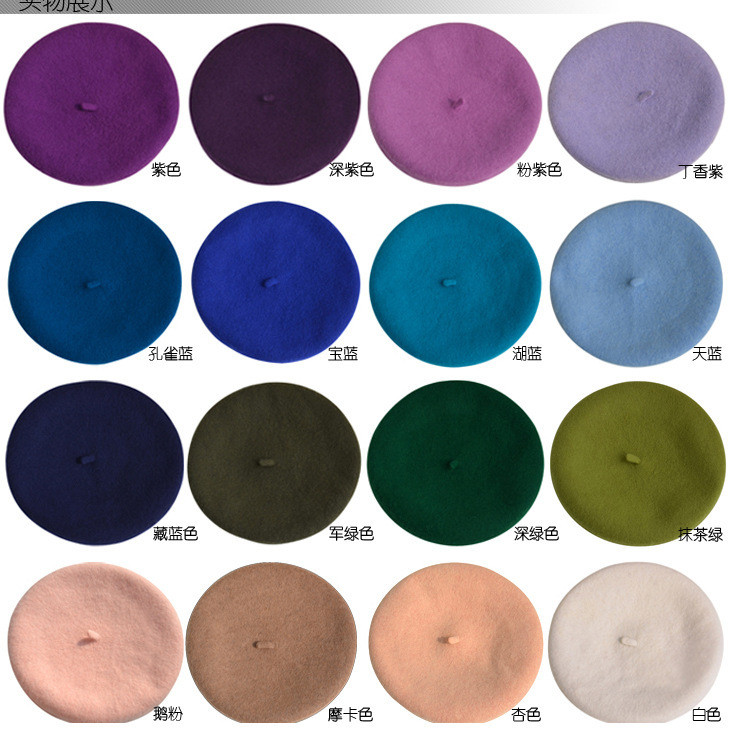 Buy Women Girls Beret French Artist Warm Wool Winter Beanie Hat Retro Vintage Plain Beret Solid ...