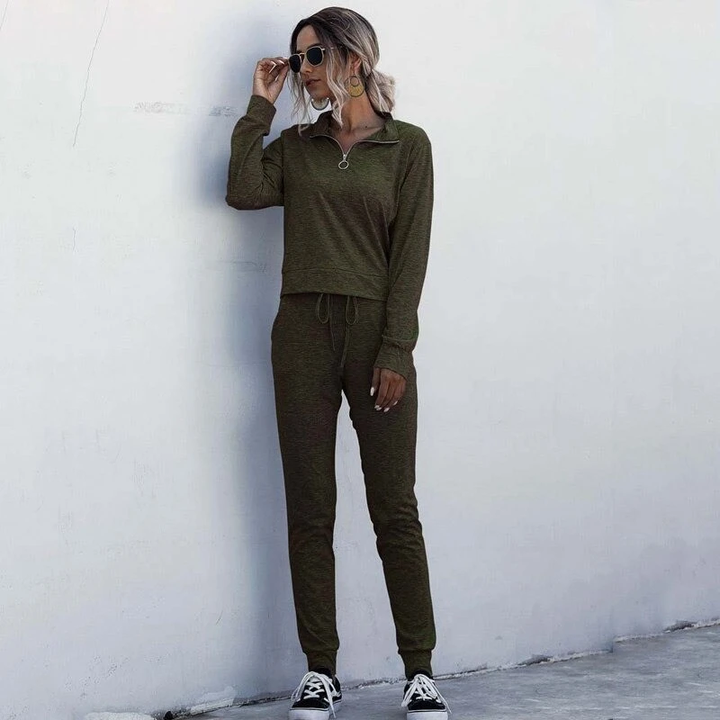 Buy Women Tracksuit Two Pieces Set Crop Top Long Booty Pants 2 Pieces Set Elastic Sports Suits ...