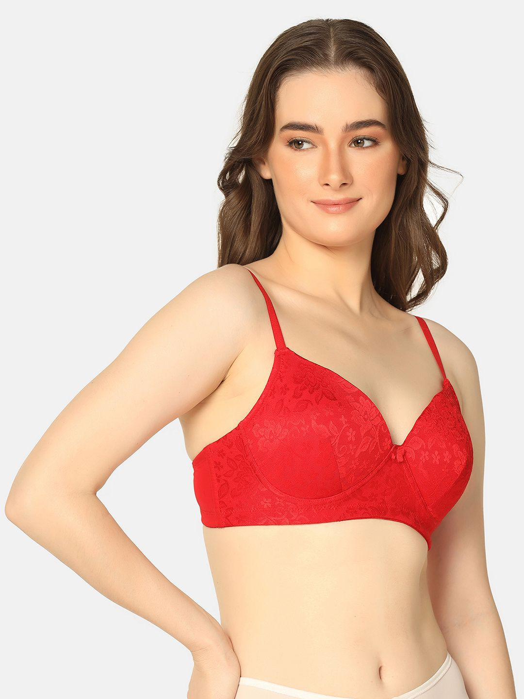 Buy Da Intimo Lightly Padded Lacy Design T Shirt Red Bra From Daintimo