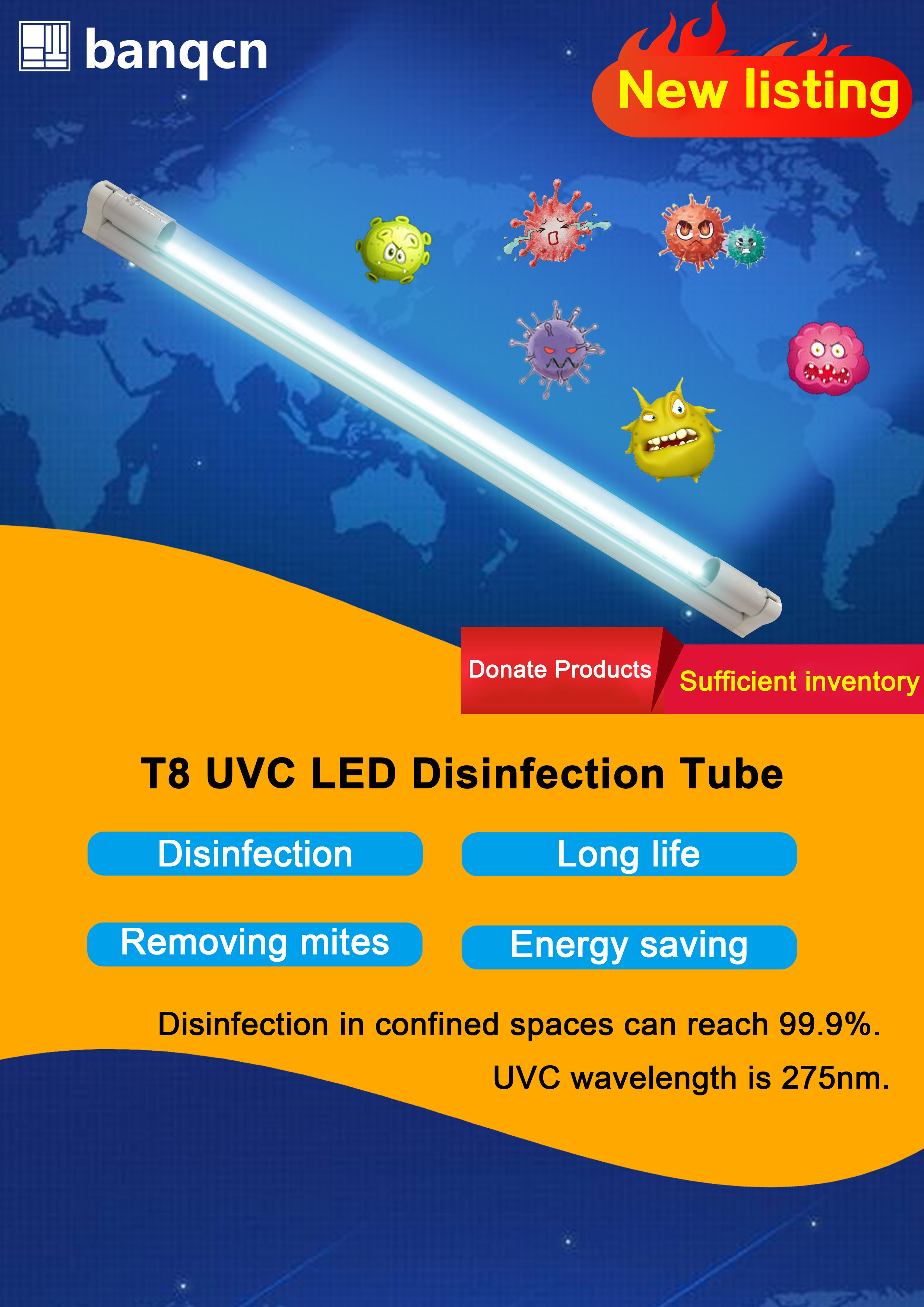 Buy Banqcn Led T8 Ultraviolet Lamp Tube 275nm Lamp Uv Lamp Quart Glass ...