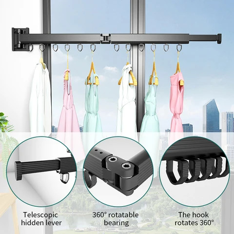 Buy Home Aluminum Wall Mounted Folding Retractable Space Saving Clothes ...