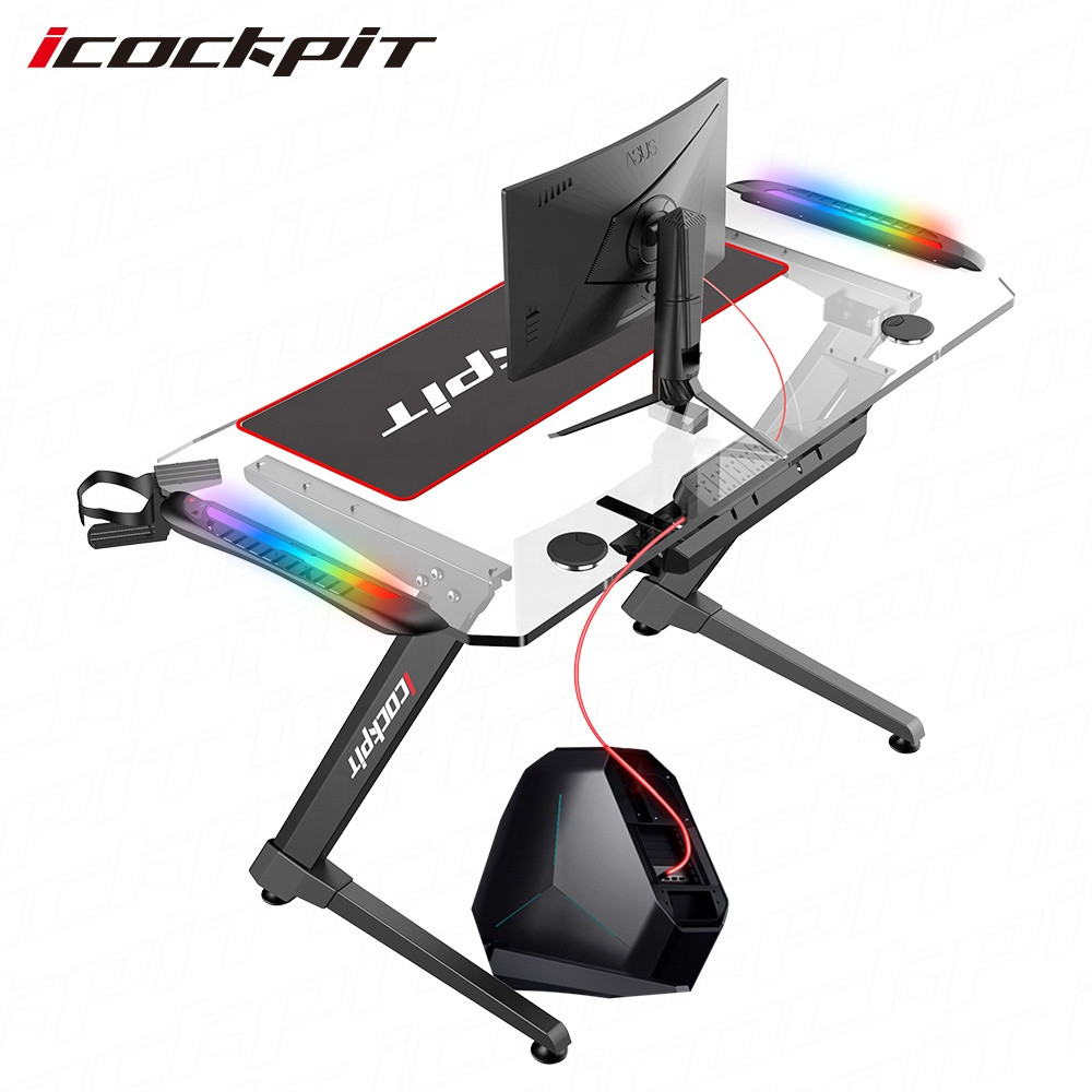 Buy Internet Cafe Black Steel Frame Rgb Gaming Desk Pc Office Computer ...