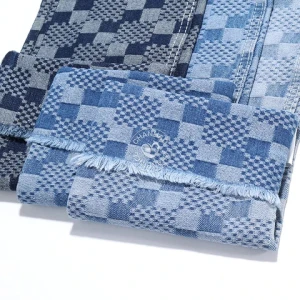 Buy Large Checkerboard Blue 80% Cotton Jacquard Denim Fabric For Jeans ...