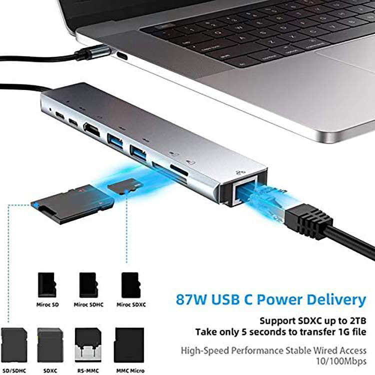 Buy Multi Ports Usb C Hub 8 In 1 Usb C Expansion Hub Multi Functional ...