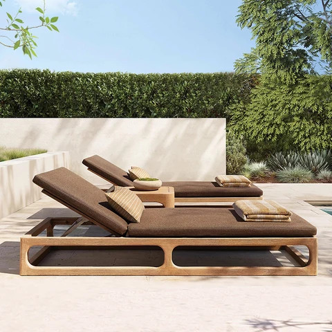 Buy Outdoor Pool Sun Bed Lounger Hotel Furniture Wooden Backrest ...
