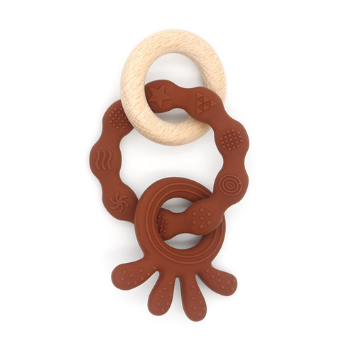 Buy Silicone Wooden Ring Octopus Teething Toy Octopus Baby Teether For ...