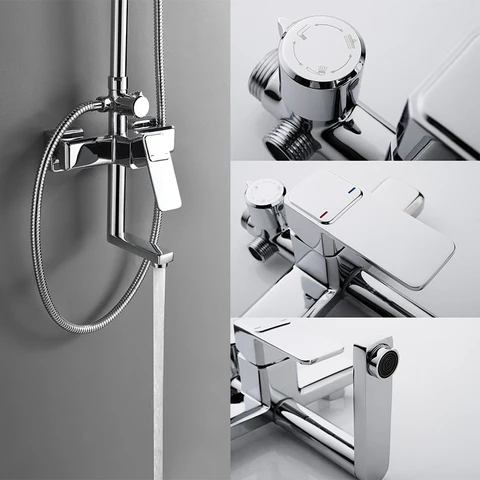 Buy Wall Mounted Exposed 3-way Bathroom Shower System Cold Hot Mixer ...