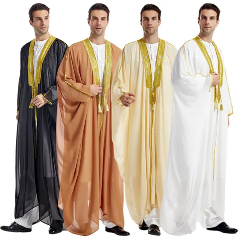 Buy Chiffon Arabian Thobe Robe Islamic Batwing Sleeve Muslim Men Dress ...