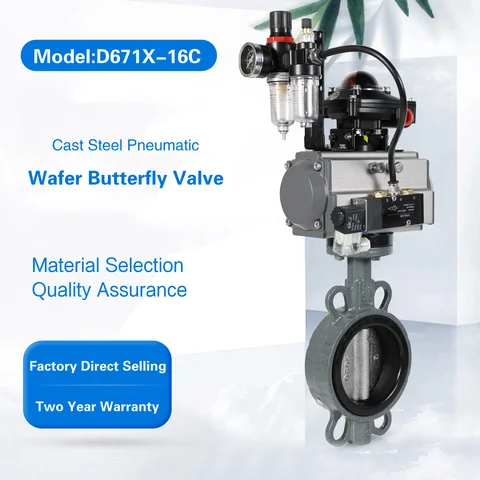 Buy D671x-16c Pneumatic Butterfly Valve Pneumatic Cast Steel Wafer Type Soft Seal Valve ...