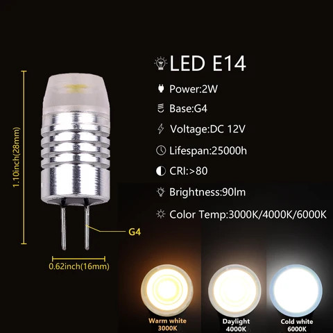 Buy Dc 12v 2w Corn Bulb Spot Light Warm White Glass Mini G4 Led Non ...